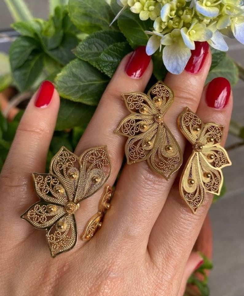 Leonor Earrings Sterling Silver Gold Plated 24k Handmade in Filigree - Etsy