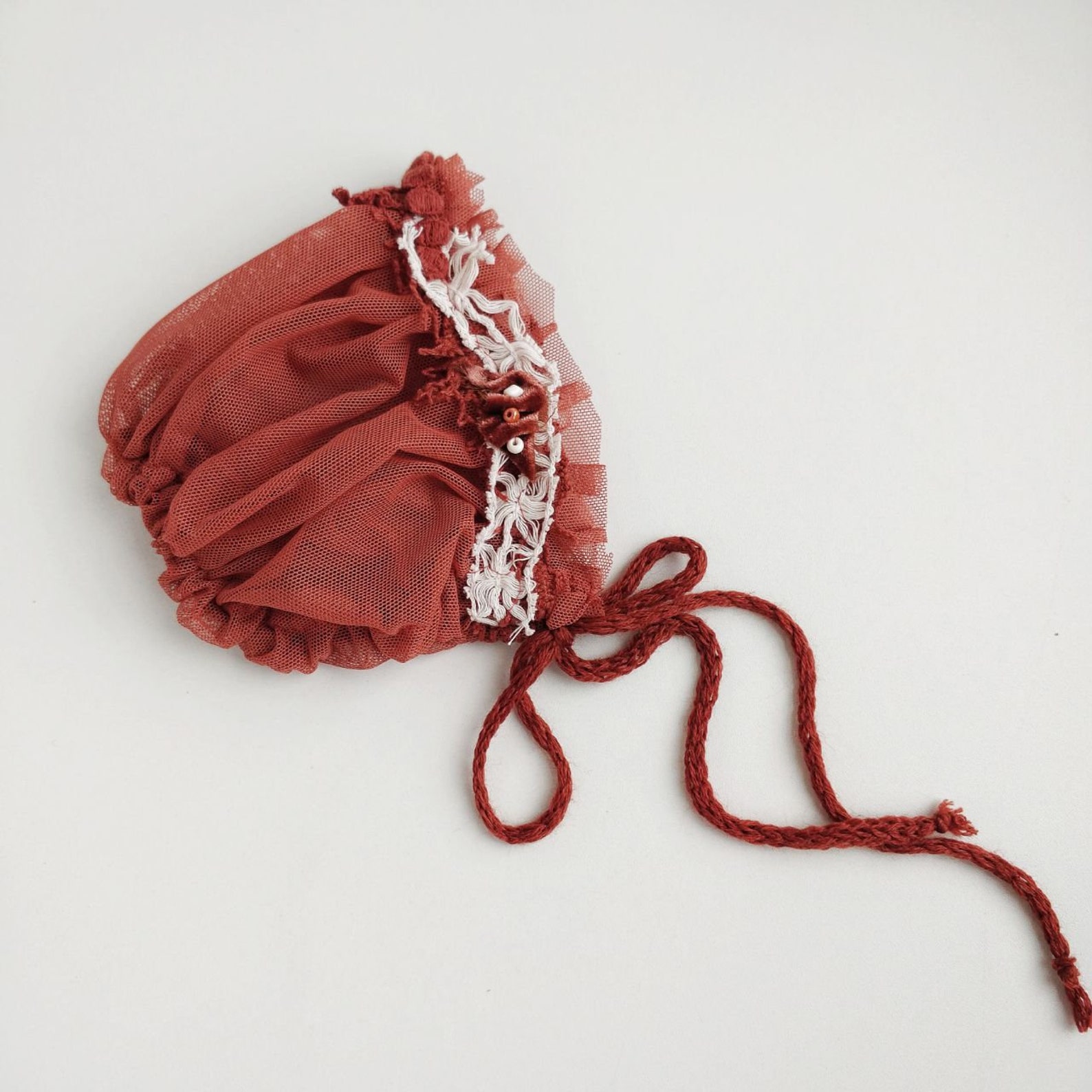 Rustic Lace Brick Newborn Bonnet Vintage Bonnet Velvet Ties - Etsy
