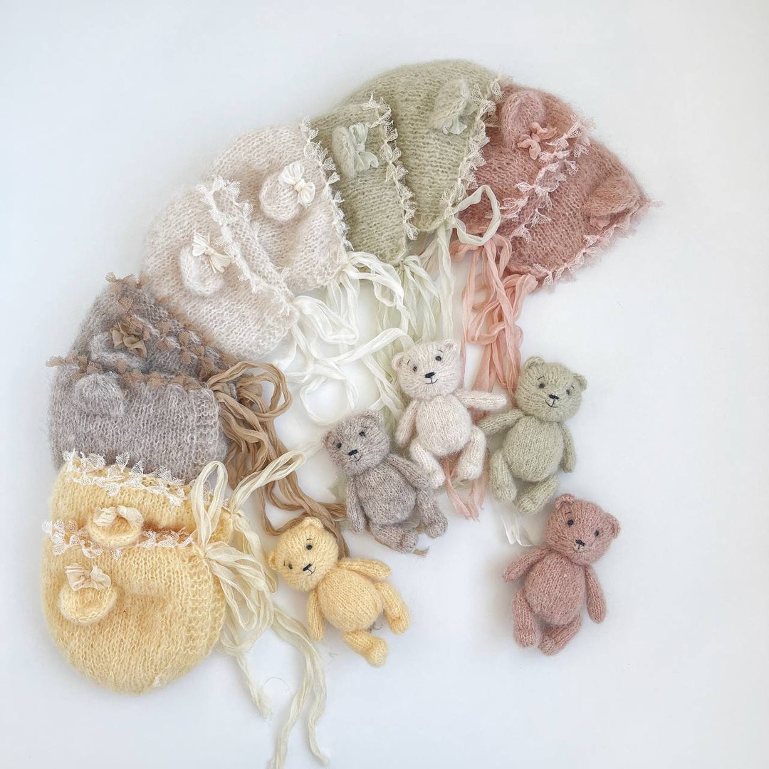 Bear Bonnet Stuffed Animals, Knitted Alpaca Bear Bonnet, Bear Lovie ...