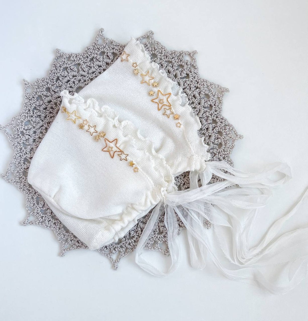 Star Bonnet With Silk Ties, Newborn Stars Photography, Metallic Gold ...