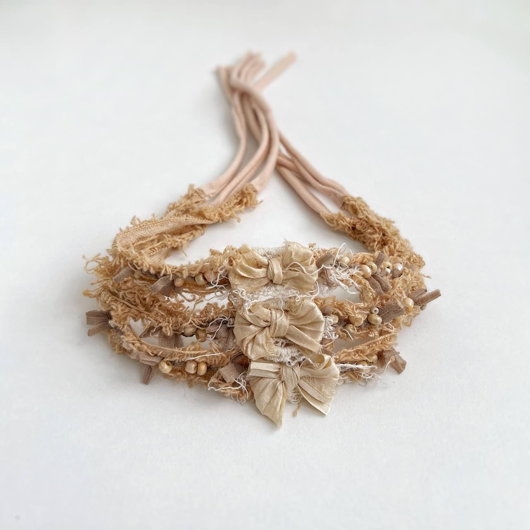 Beige Boho Bow Halo Headband, Boho Tieback Newborn, Rustic Bow Tiebacks ...