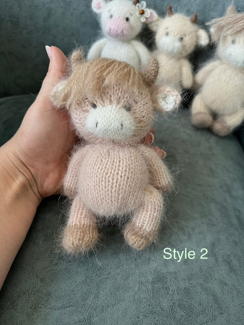 Highland Cow Toy With Cow Hat Set, Knitted Bull, Ox, Stuffed Cow, Farm ...