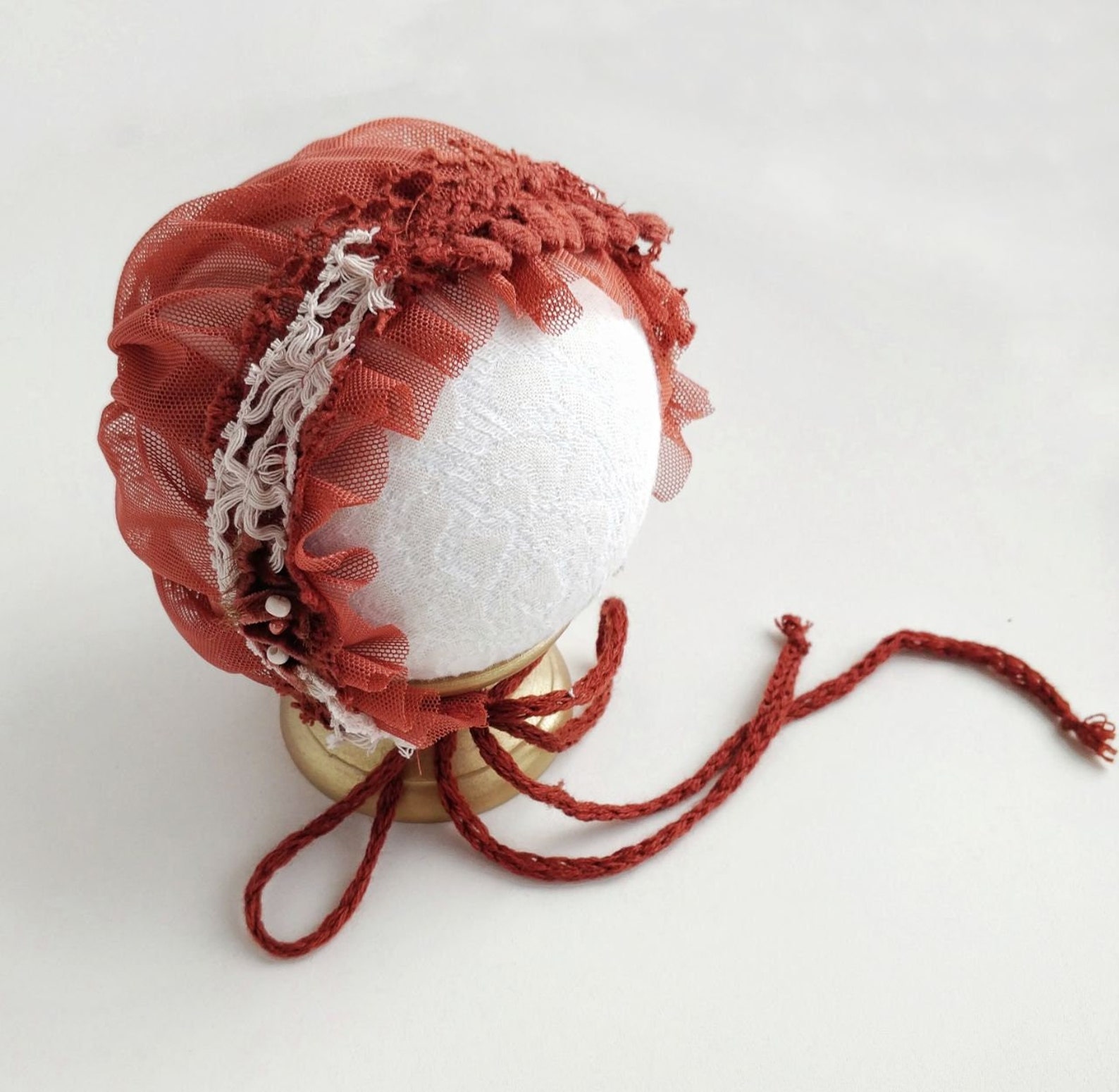 Rustic Lace Brick Newborn Bonnet Vintage Bonnet Velvet Ties - Etsy