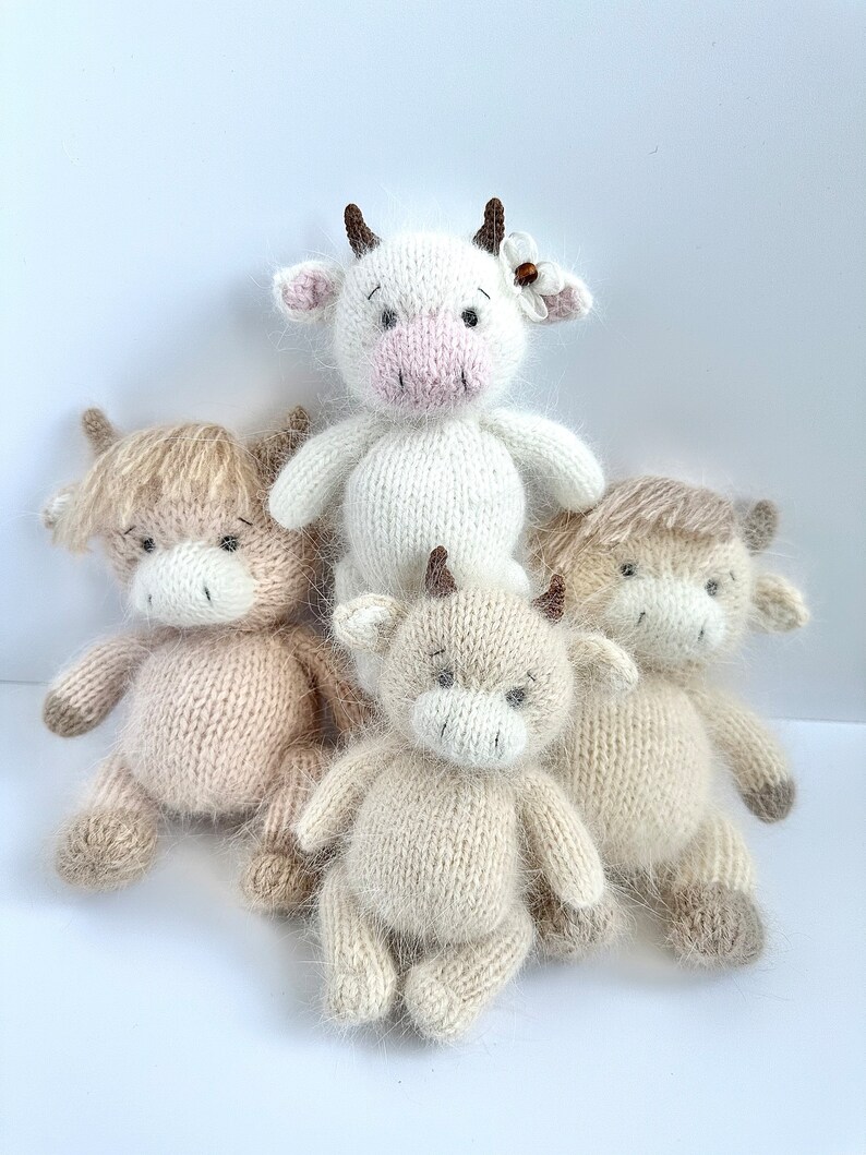 Highland Cow Toy With Cow Hat Set, Knitted Bull, Ox, Stuffed Cow, Farm ...