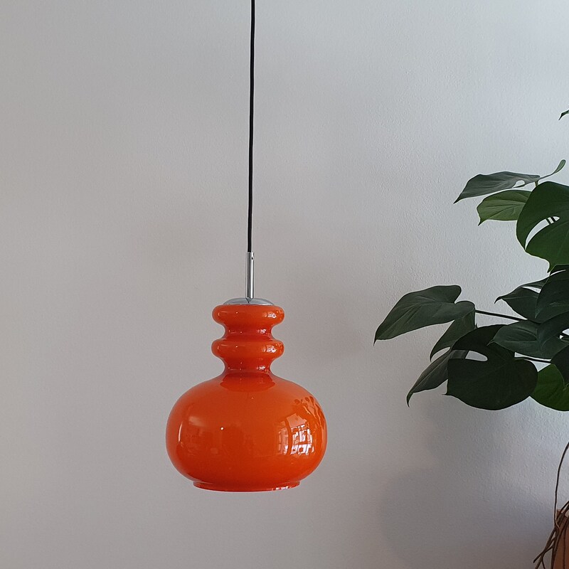 Mcm Glass Pendant Light Vintage - Etsy