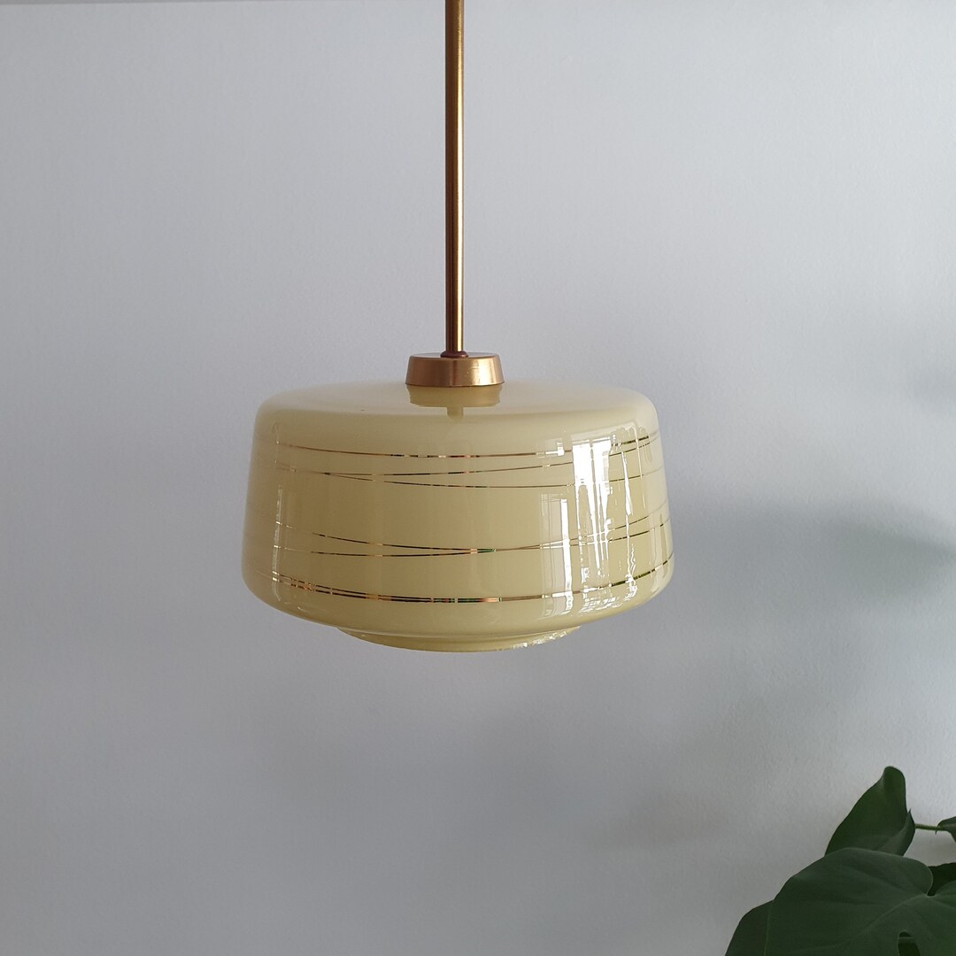 Vintage Glass Lamp / Vanilla Yellow Glass Ceiling Light / Mid Century ...