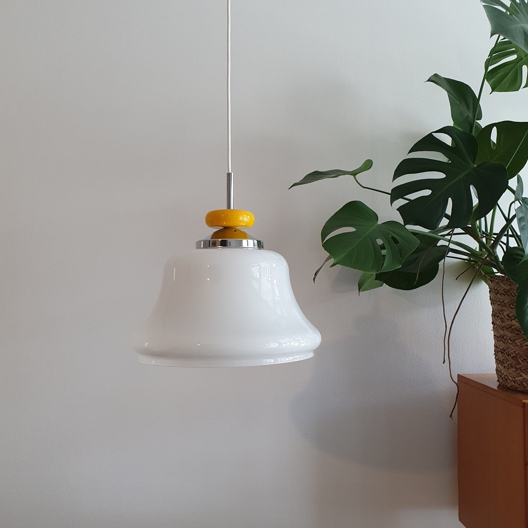 Vintage White and Yellow Pendant Light / Ceiling Light/ MCM Lighting ...