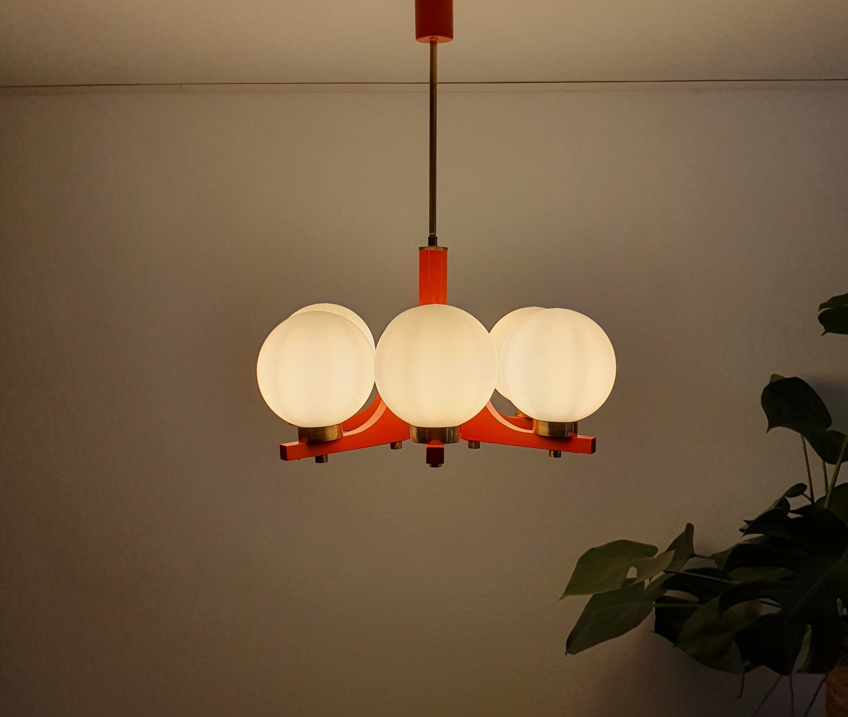 Orange Sputnik Chandelier White Glass / Space Age Light / Atomic Light ...