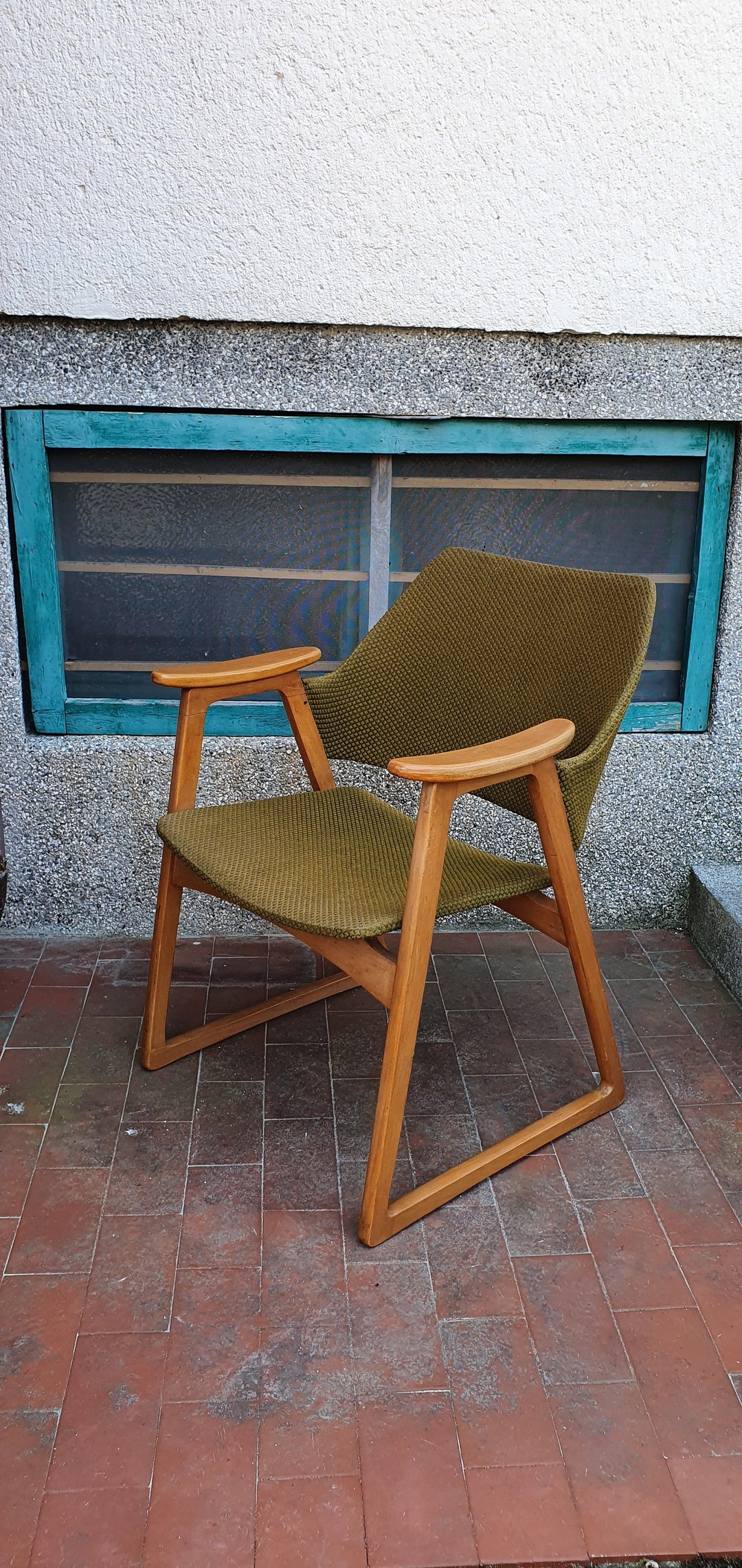Vintage Stol Kamnik Lounge Chair, Green Fabric, Beech Wood - Etsy