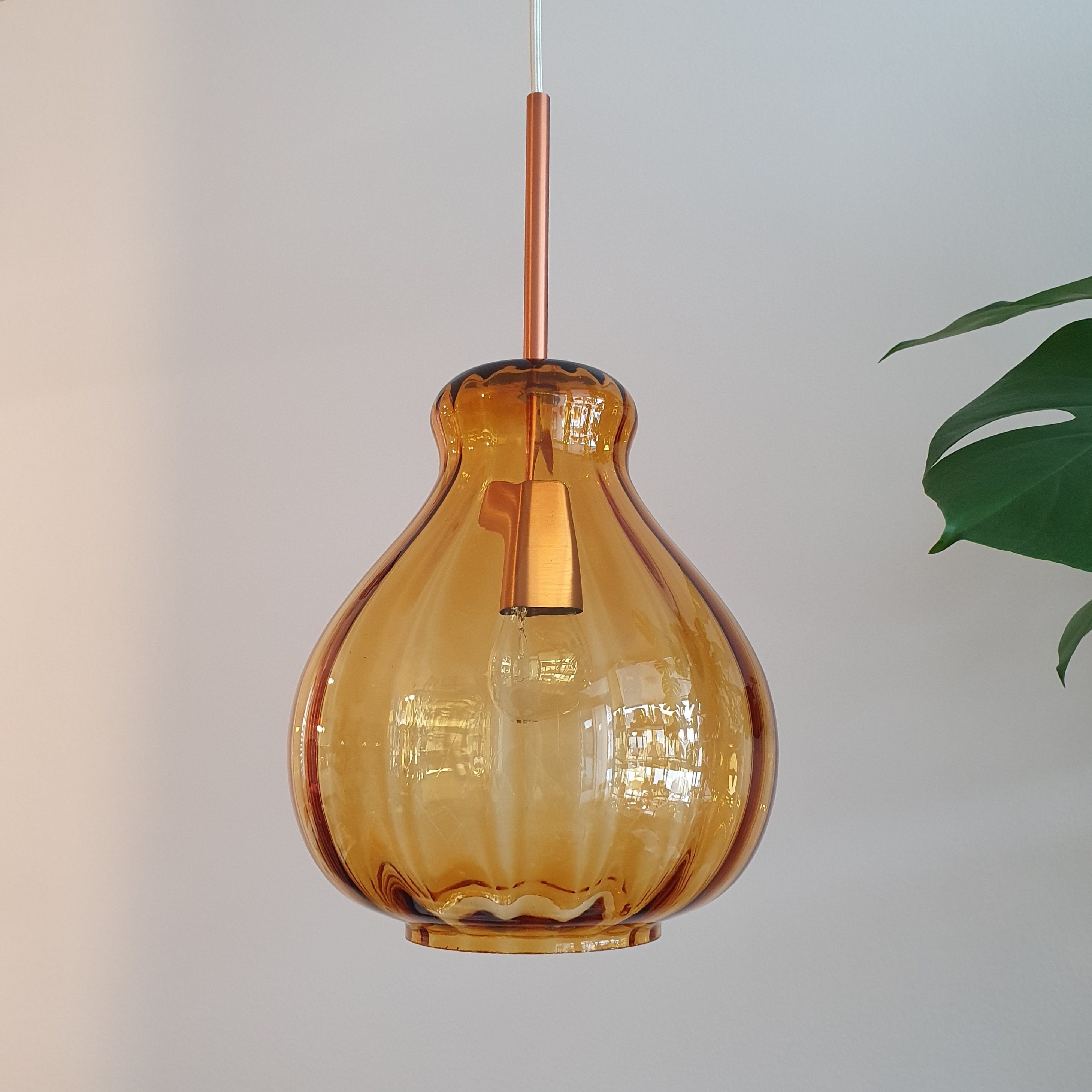 Vintage Amber Glass Pendant Light / Ceiling Glass Light / Pumpkin ...
