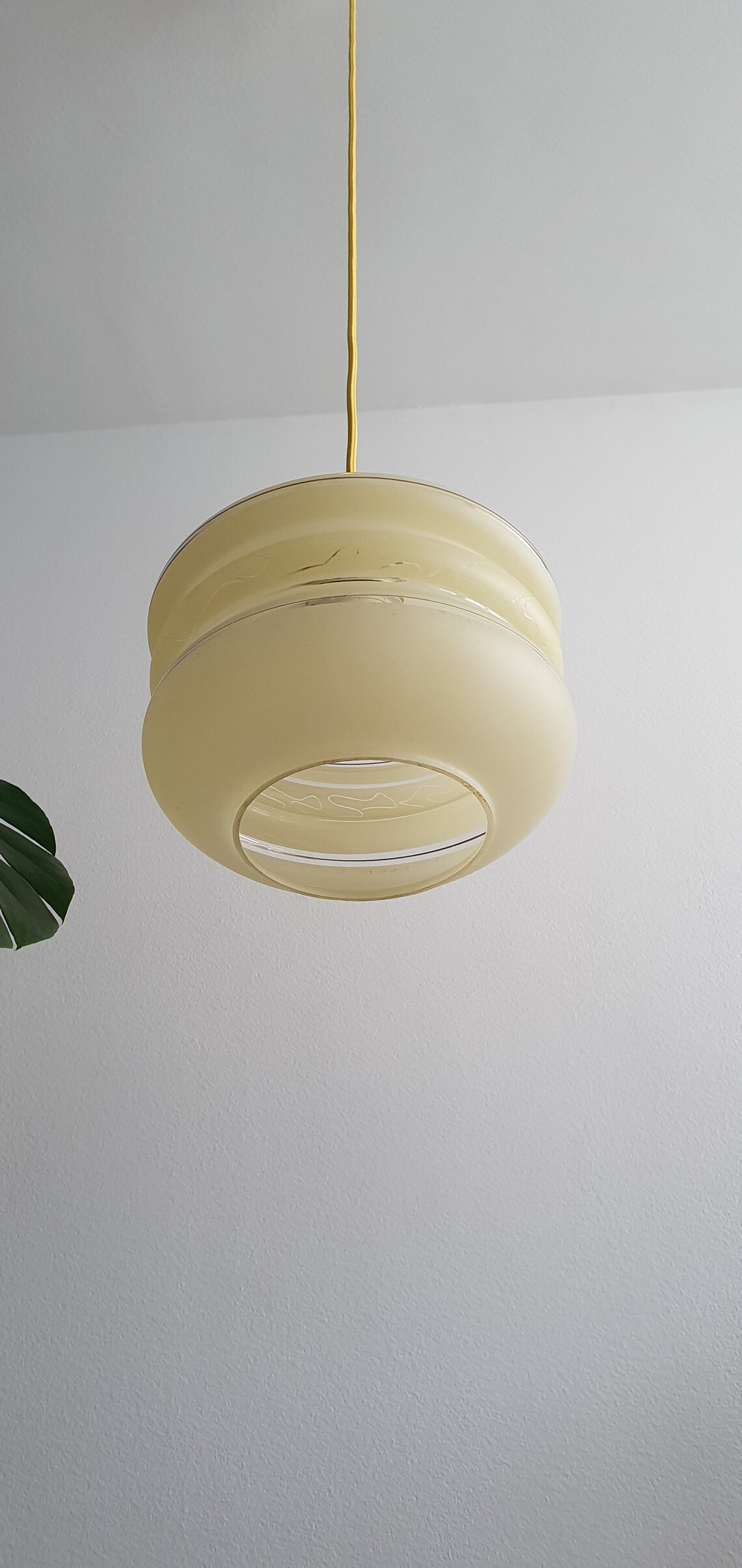Set of 2 Vintage Glass Lamps / Vanilla Yellow Glass Ceiling Light / Mid ...