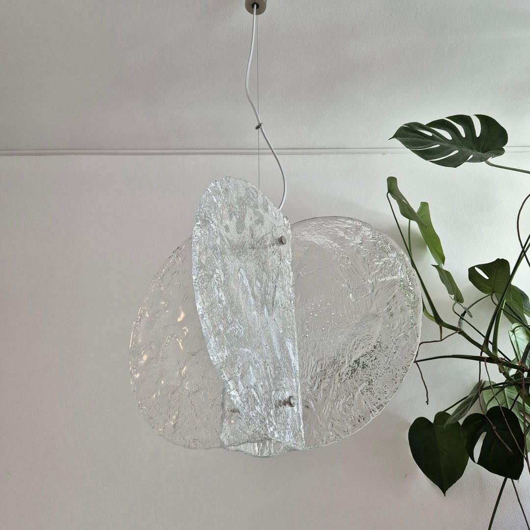 Large Carlo Nason Pendant Light / Mazzega Ceiling Lamp / Iced Glass ...