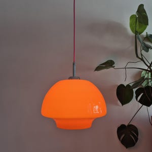 Space Age Glass Pendant Light / Orange Cased Glass Ceiling Light / Mid ...