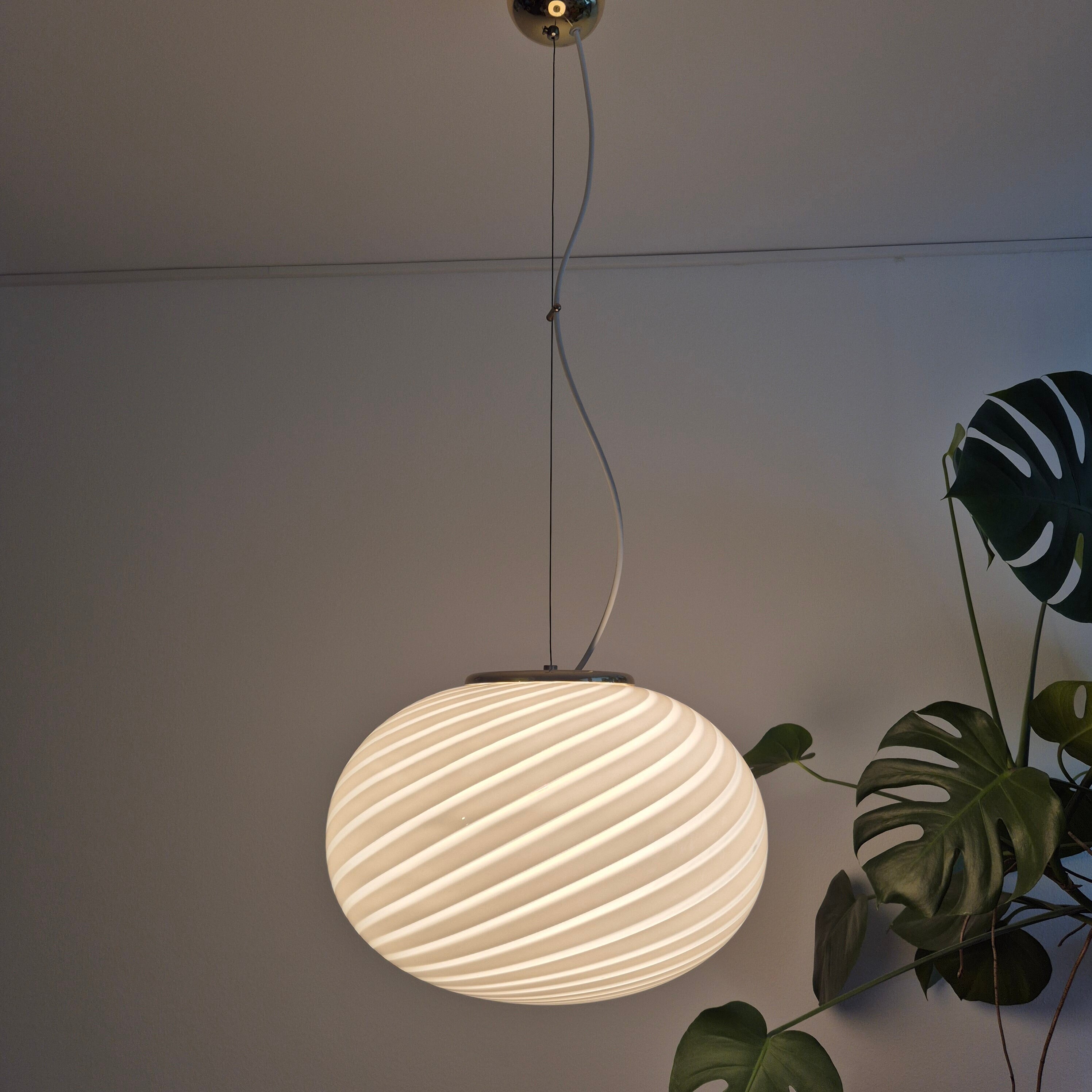 Mid Century Murano Pendant Light / XL Murano Glass Globe Lamp / Murano Swirl Ceiling Lamp ...