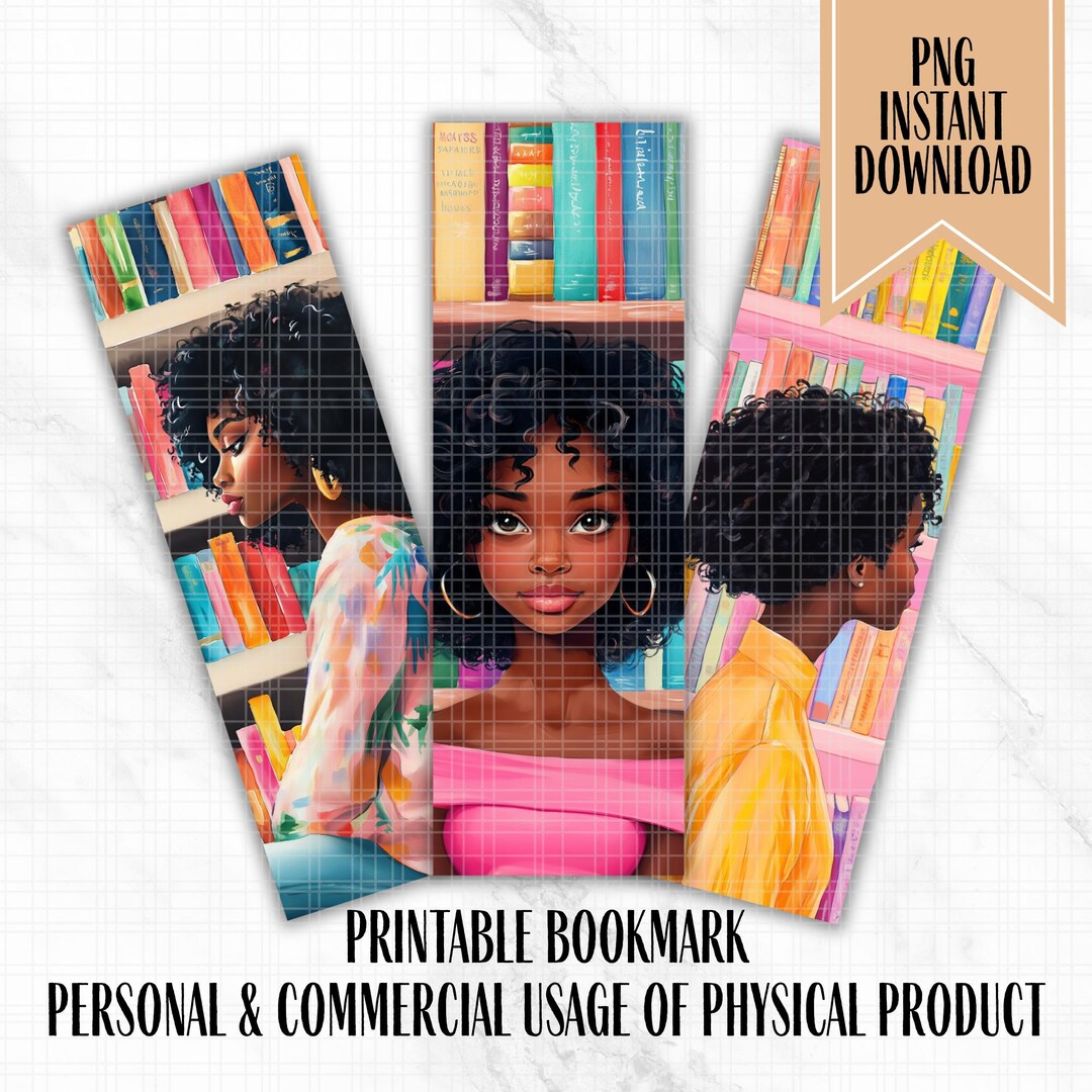 Bookshelf Beauty Bookmark Set | Black Girl Bookmark | Printable ...