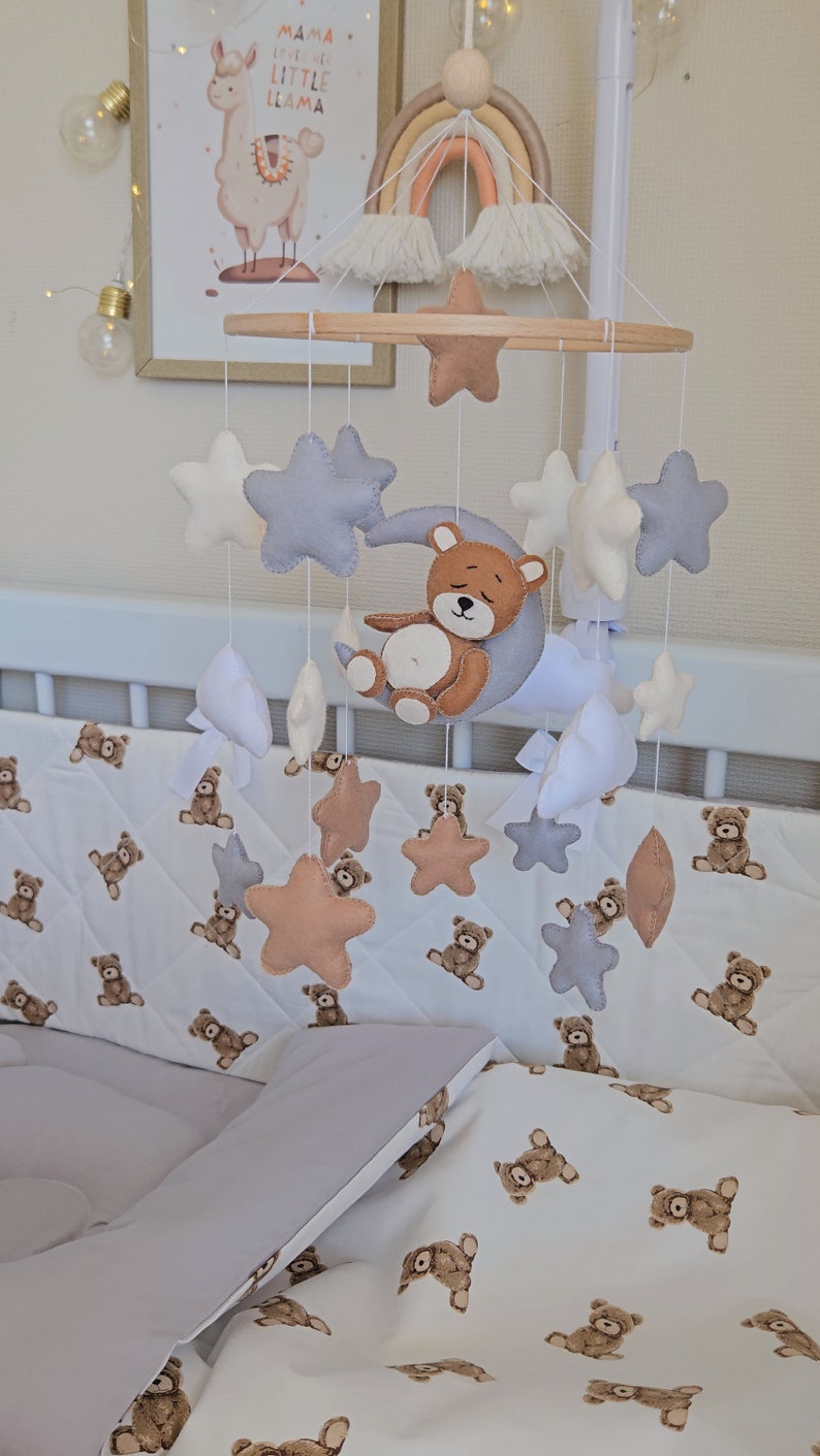Teddy Bear Baby Mobile | Moon & Stars Felt Nursery Decor - Etsy Australia