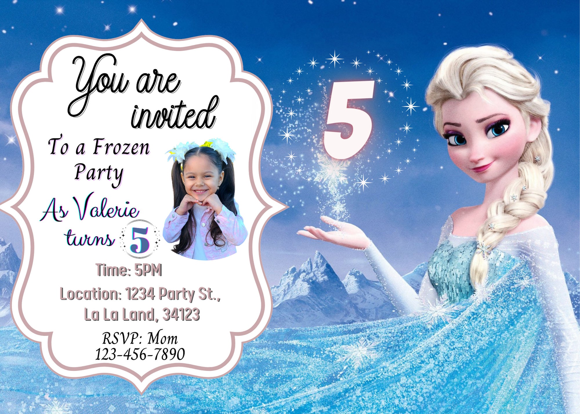 Frozen Birthday Party Invitation Girls Birthday Frozen Theme