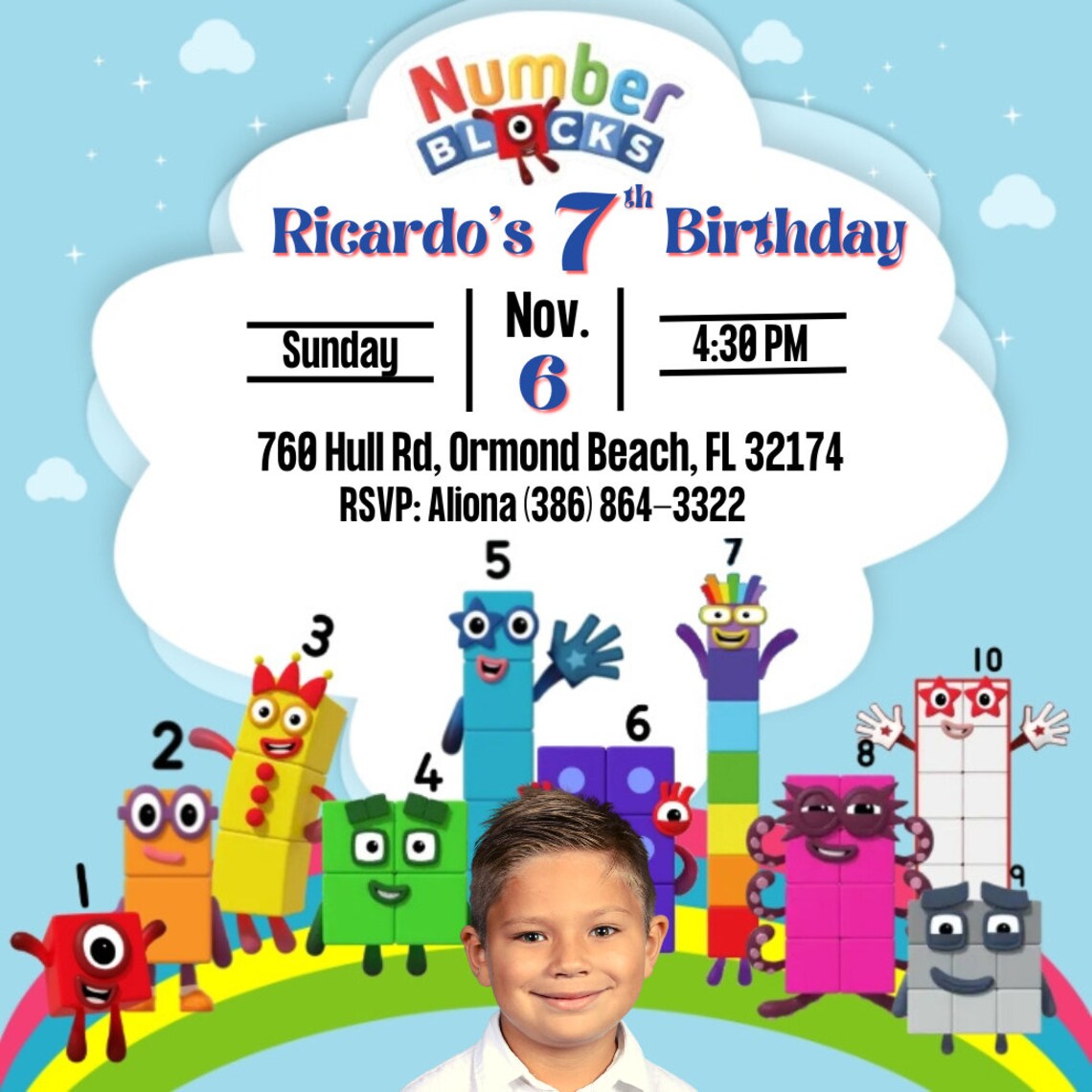 Numberblocks Birthday Party Invitation, Boys Birthday, Numberblocks ...