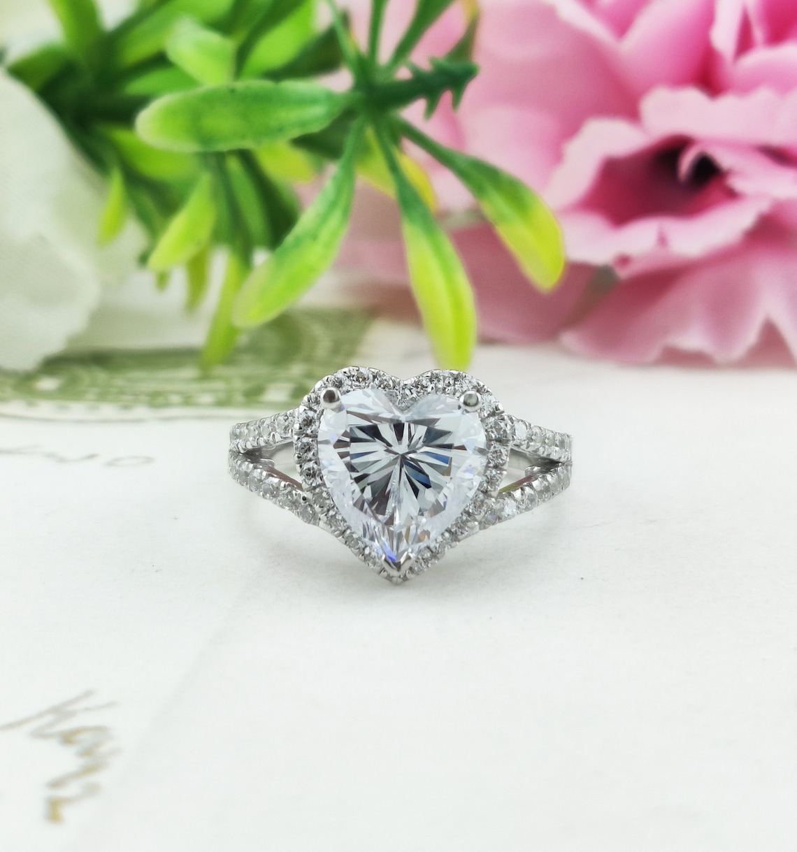 Heart Shaped Diamond Halo Engagement Ring 3 Ct Heart Diamond - Etsy
