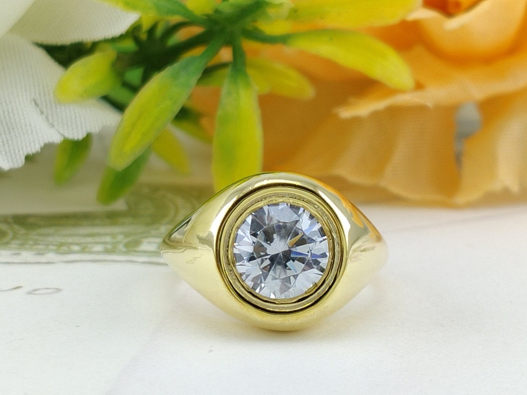 Diamond Signet Ring Women's Round Moissanite Engagement - Etsy