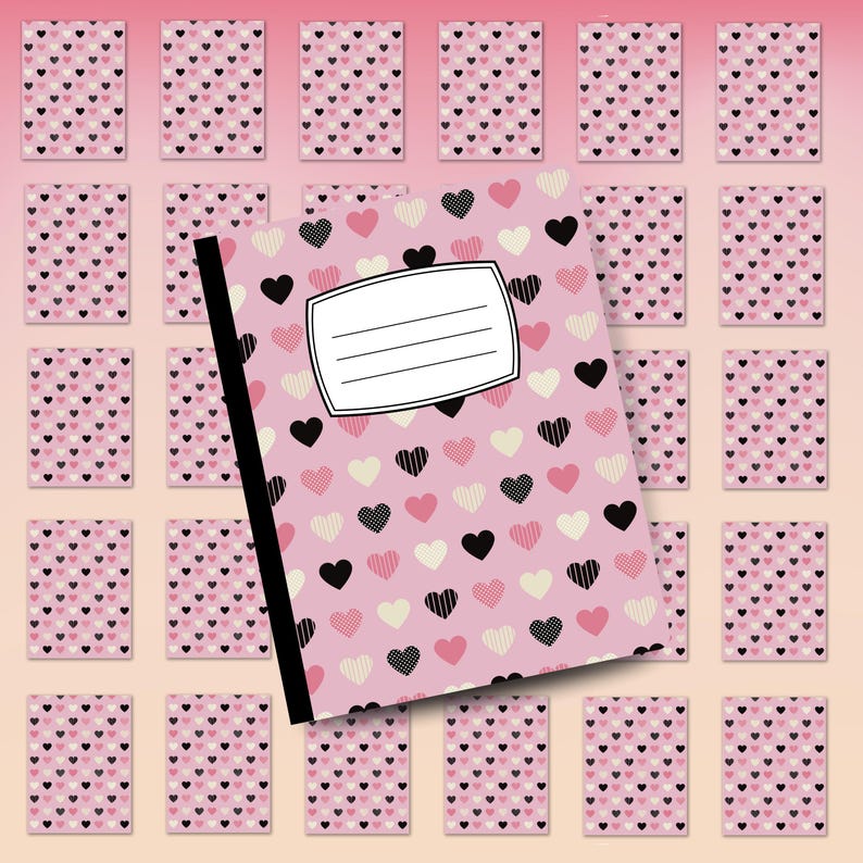 Pink Heart Notebook Cover | Printable Journal Template (digital ...