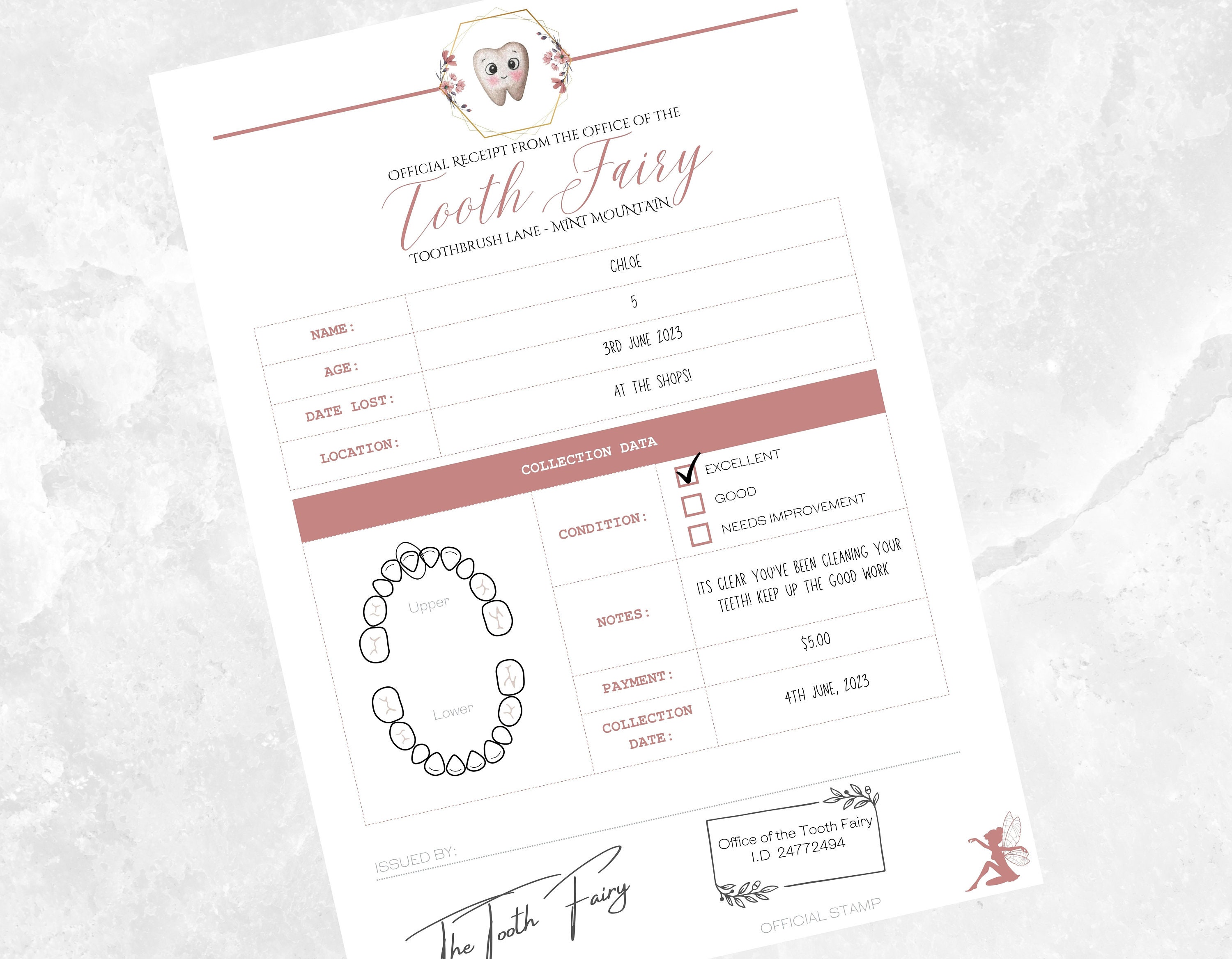 Customisable Tooth Fairy Letter in Pink With Cute Logo, Signature and ...