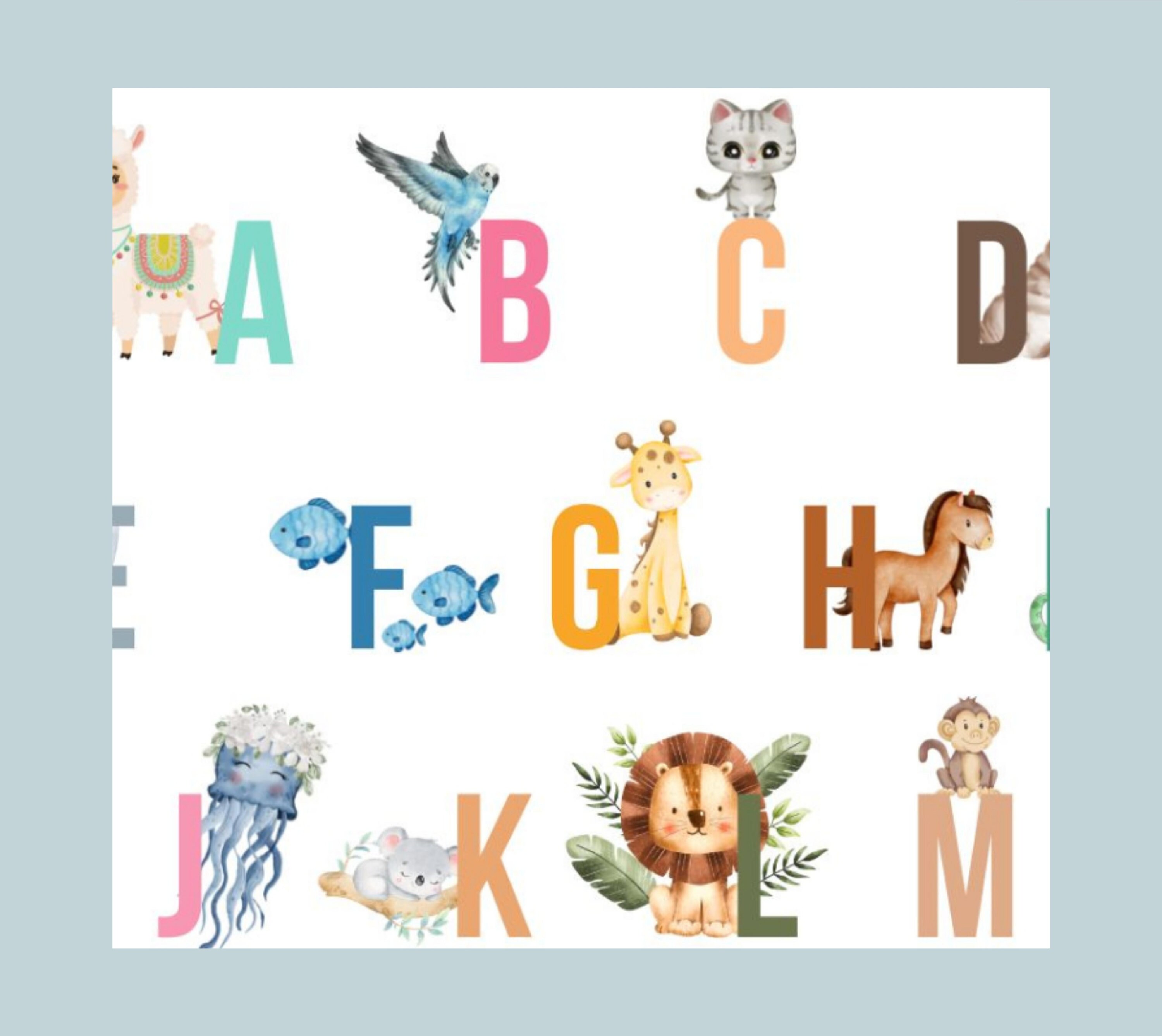 Animal ABC Alphabet Poster - Educational Wall Art, Cute Animals ...