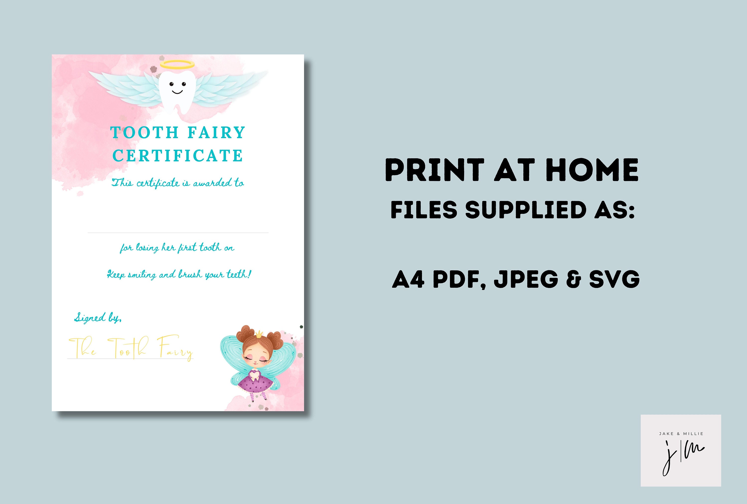 Girls Tooth Fairy Certificate / Letter. First Tooth Loss Certificate ...