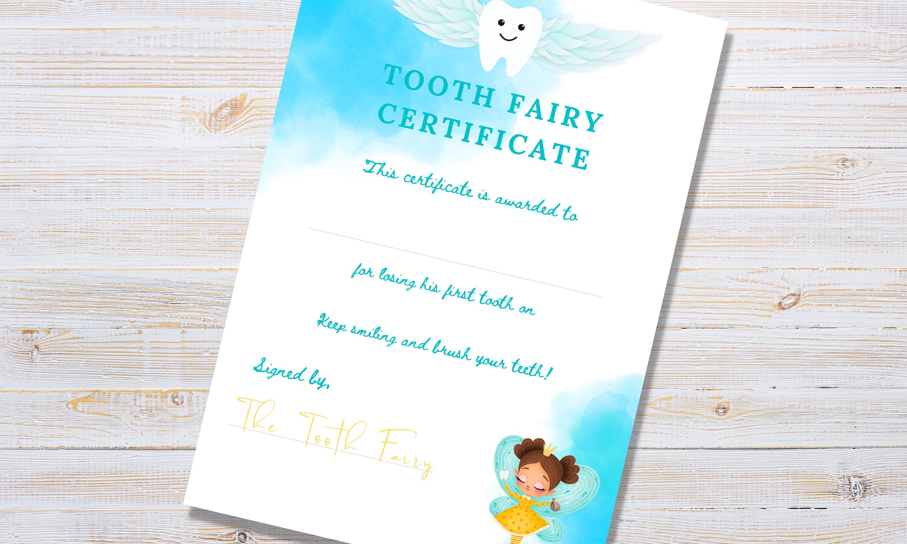 Tooth Fairy Certificate for Boy A4 Printable Artwork Digital File - Etsy