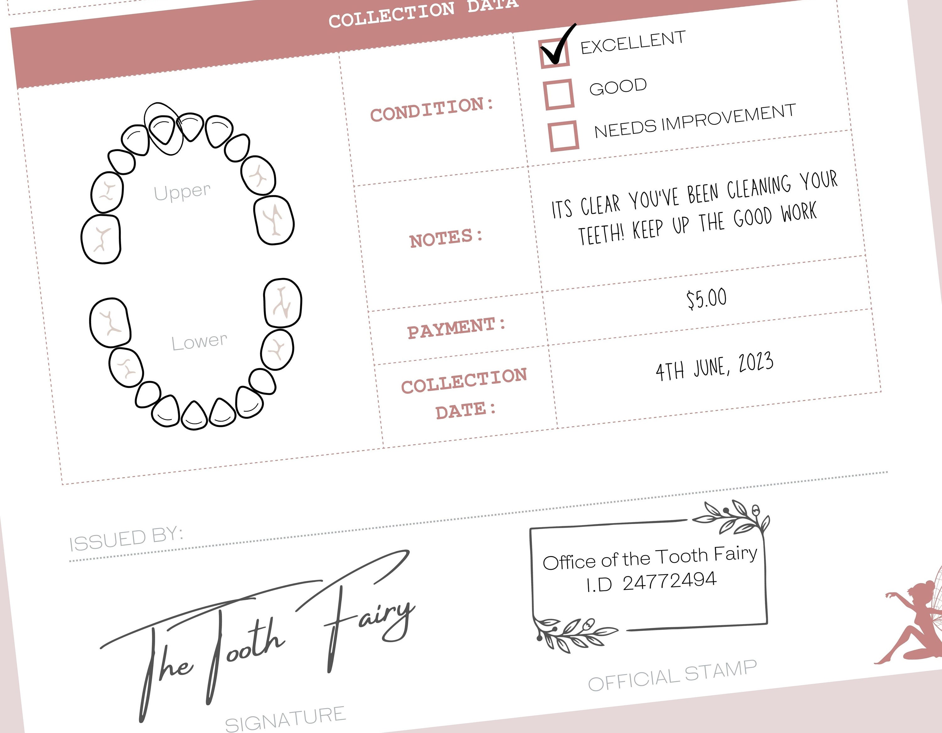 Customisable Tooth Fairy Letter in Pink With Cute Logo, Signature and ...