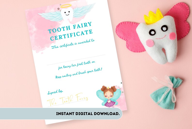 Girls Tooth Fairy Certificate / Letter. First Tooth Loss Certificate ...