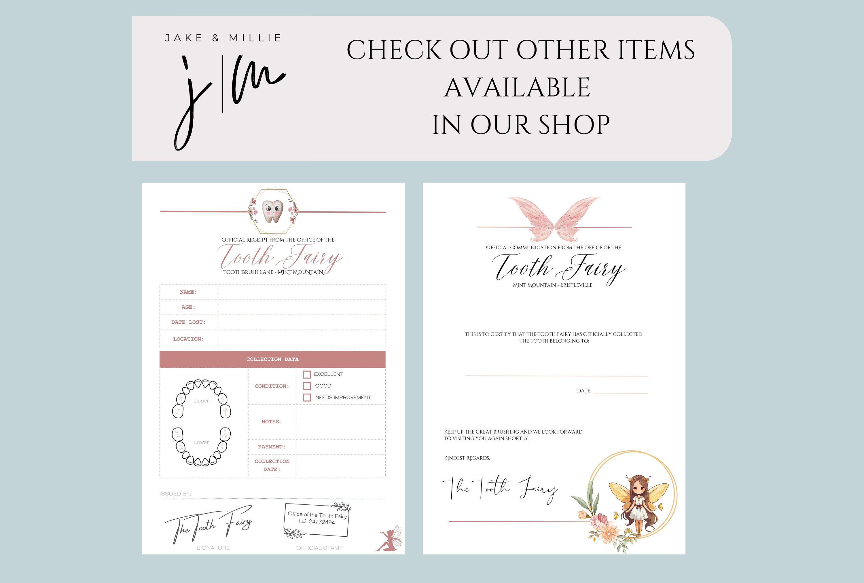 Girls Tooth Fairy Certificate / Letter. First Tooth Loss Certificate ...