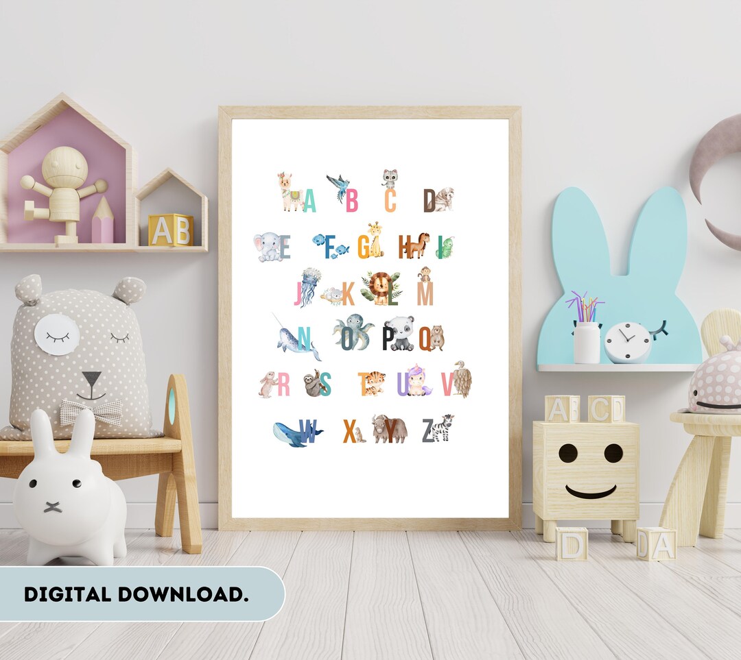 Animal ABC Alphabet Poster - Educational Wall Art, Cute Animals ...
