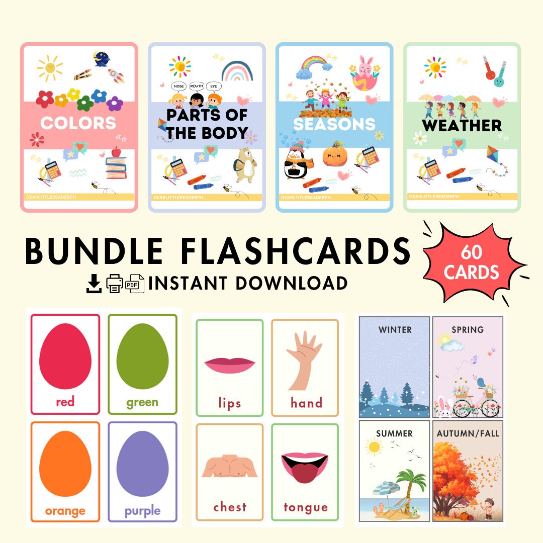 Flashcards Bundle Colors Body Parts Seasons Weather Nursery Printable ...