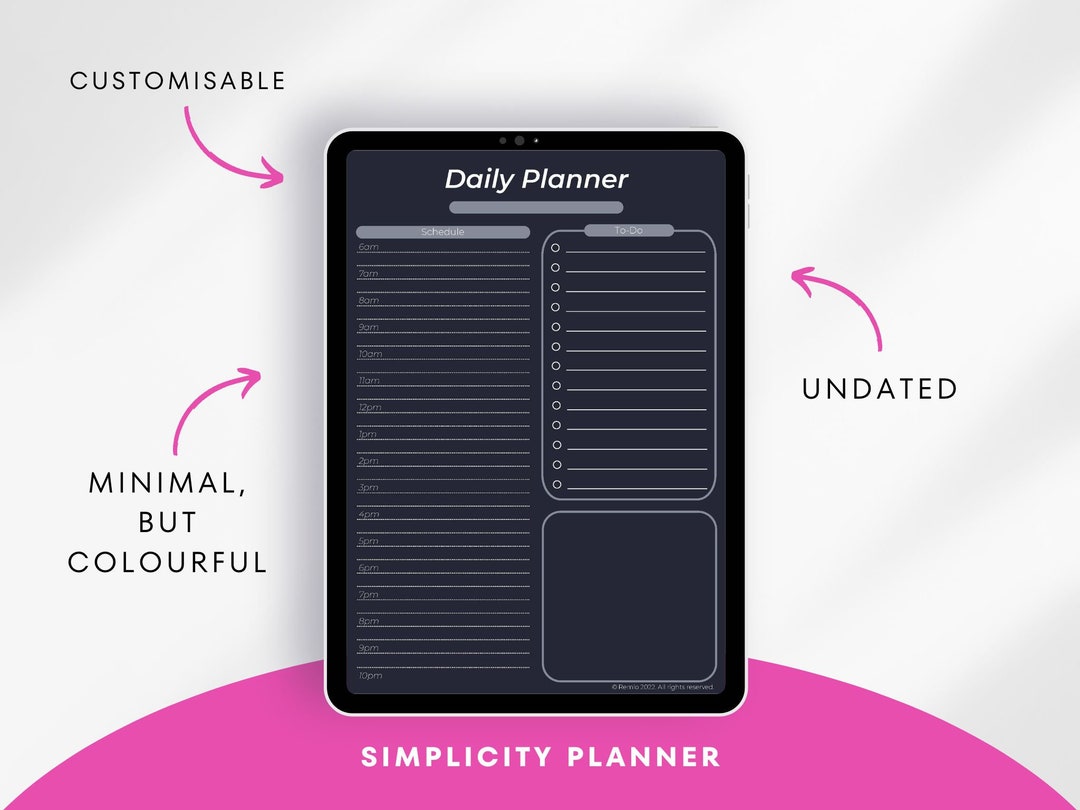 2025 Undated Simple Daily Digital Planner (dark Mode) | Minimal Planner ...