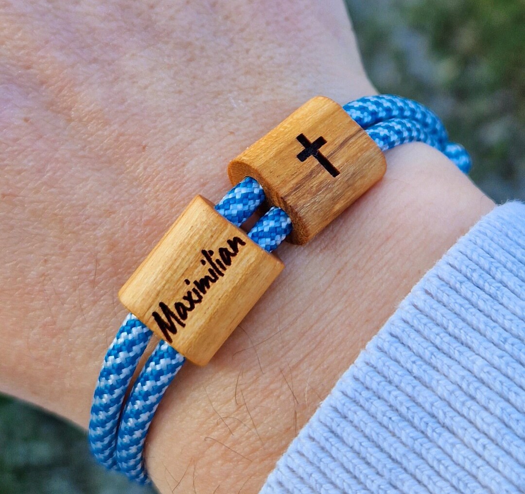 Engraved Wooden Bracelet, Communion, Confirmation, Surfer Bracelet ...