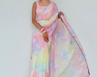 Rainbow Color Saree - Etsy