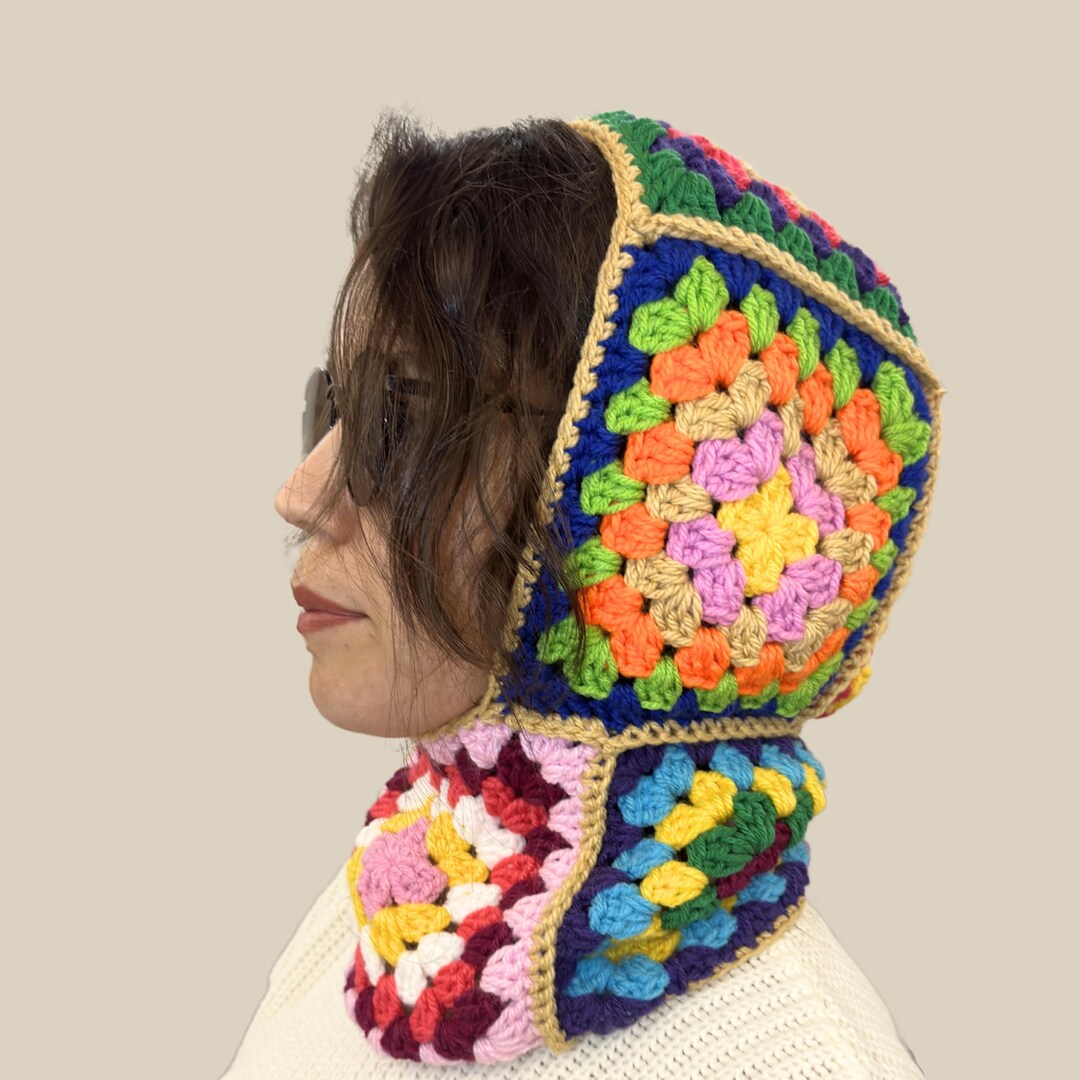 Colorful Granny Square Balaclava, Large Size Balaclava, Handmade Winter ...