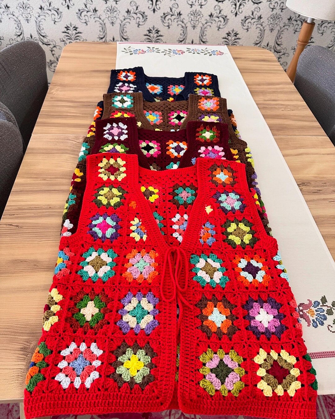 Crochet Granny Square Vest,crochet 4 Different Vest,vintage Style Women ...