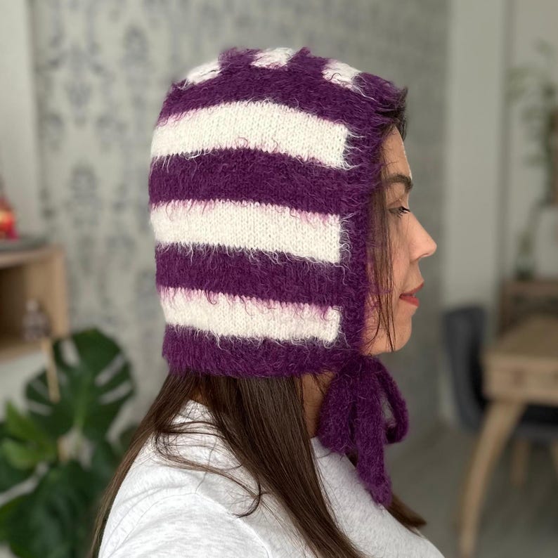 Hand-knitted Bonnet,4 Different Handmade Striped Bonnets,hand-knitted ...