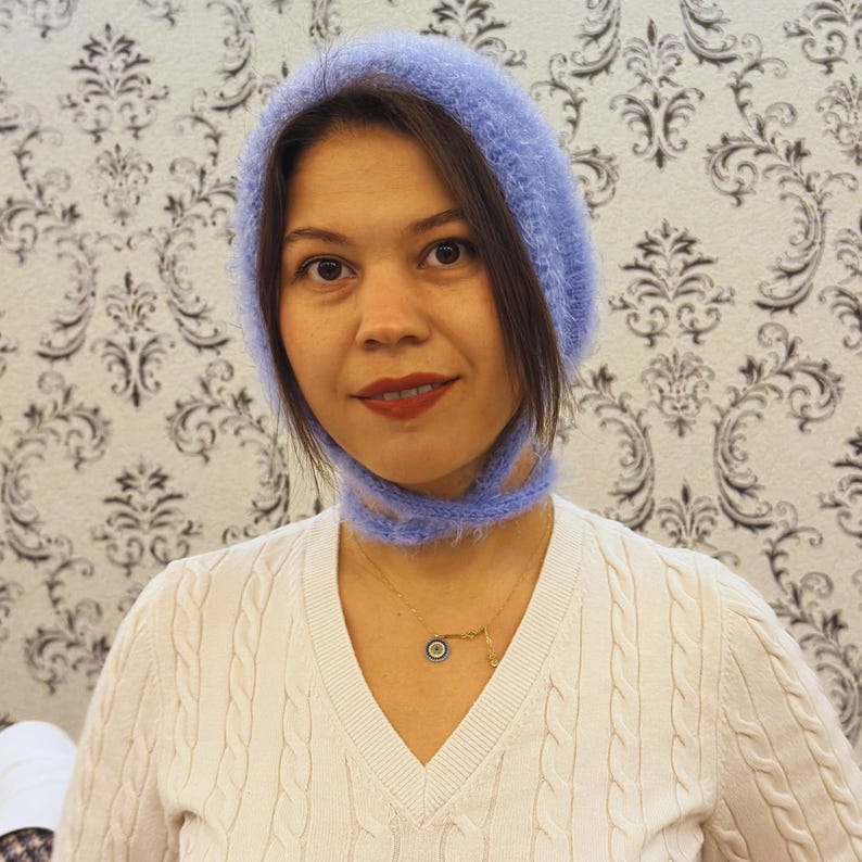 Hand-knitted Adult Bow Tie Bonnet, Boho Winter Hat, Cozy and Soft ...