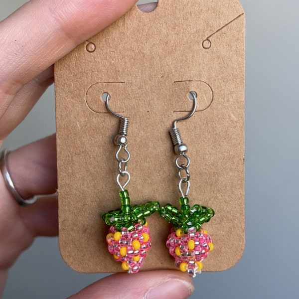 Pink Beaded Earrings - Etsy