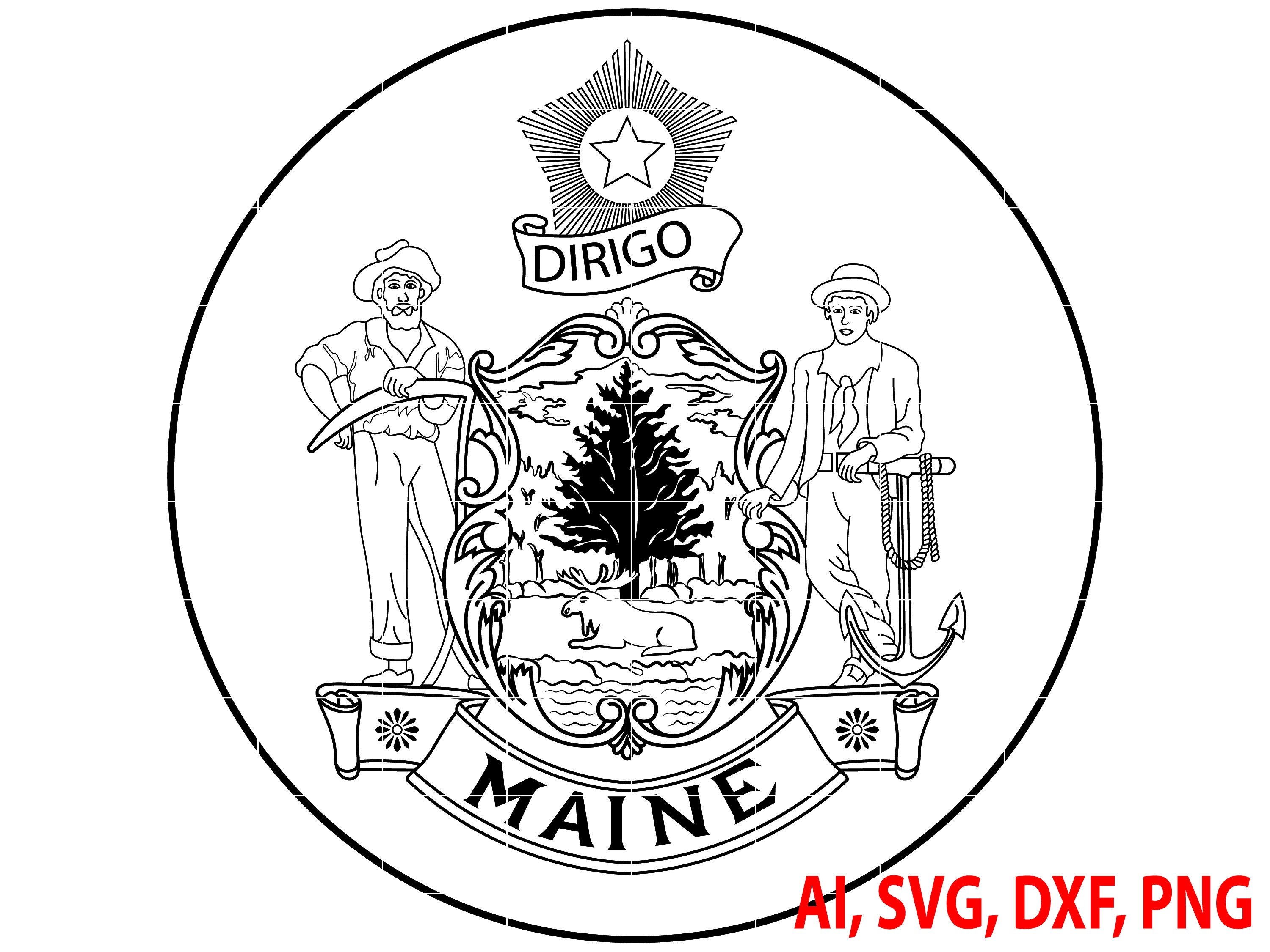 Seal of Maine Badge Logo Seal Custom Ai Vector SVG DXF - Etsy