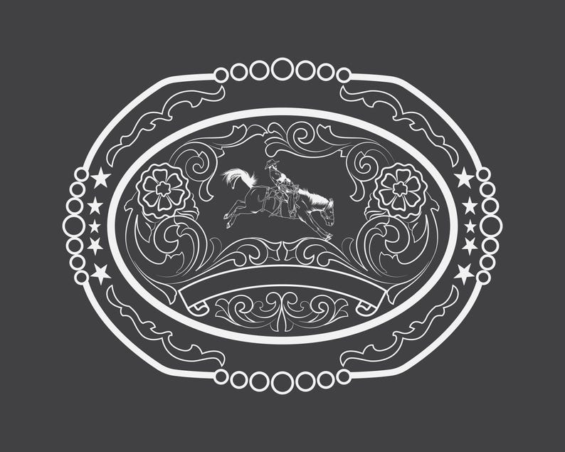 Cowboy Belt Buckle Engraving Design, Scrollwork Vector File (digital ...