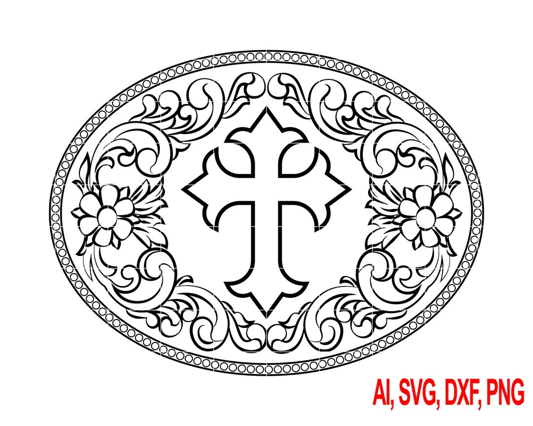 Western Scrollwork Cross Belt Buckle Engraving File (svg, Dxf, Png, Ai ...
