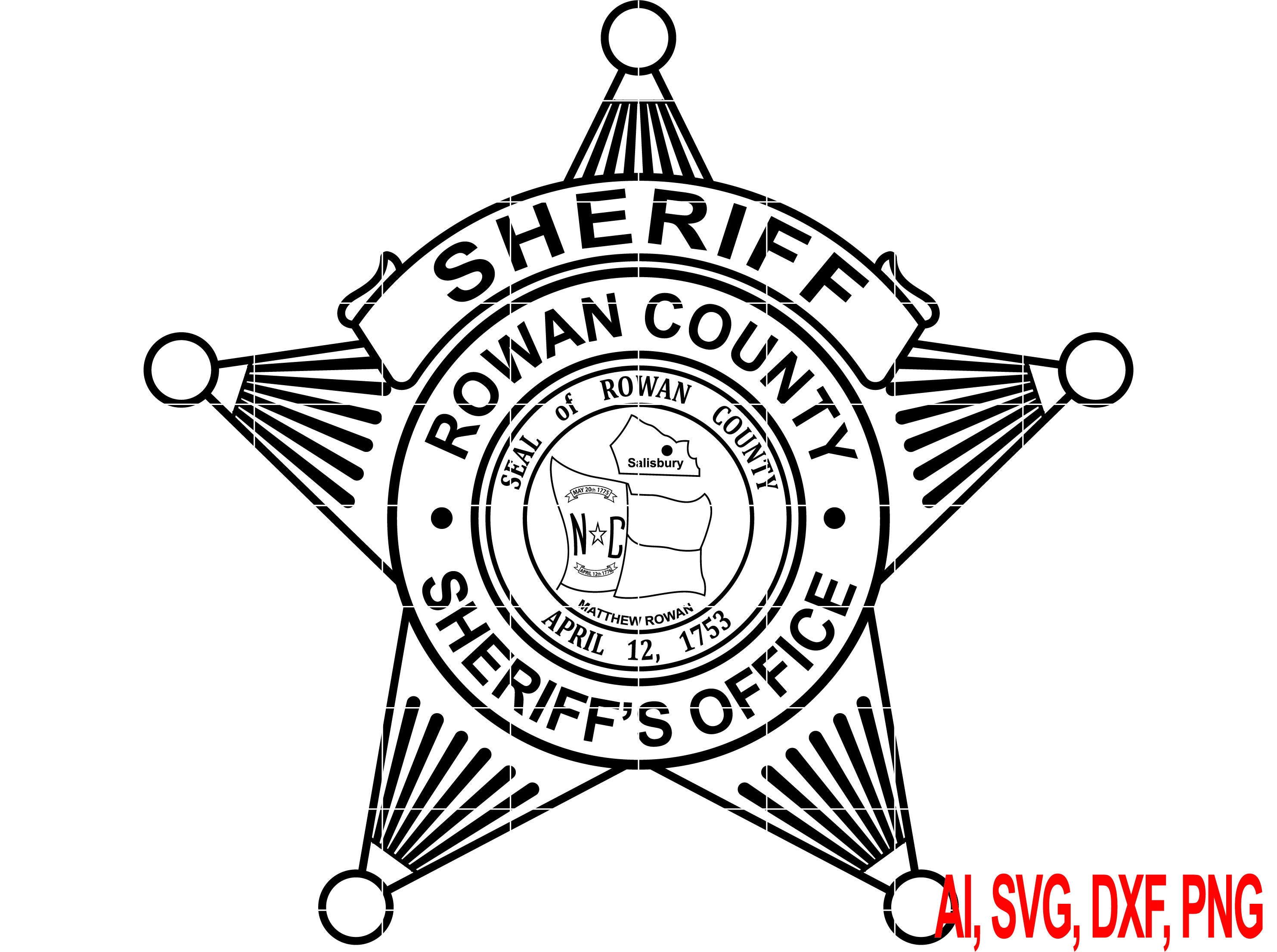 Rowan County Sheriff Badge Vector File for Laser Engraving, Woodworking ...