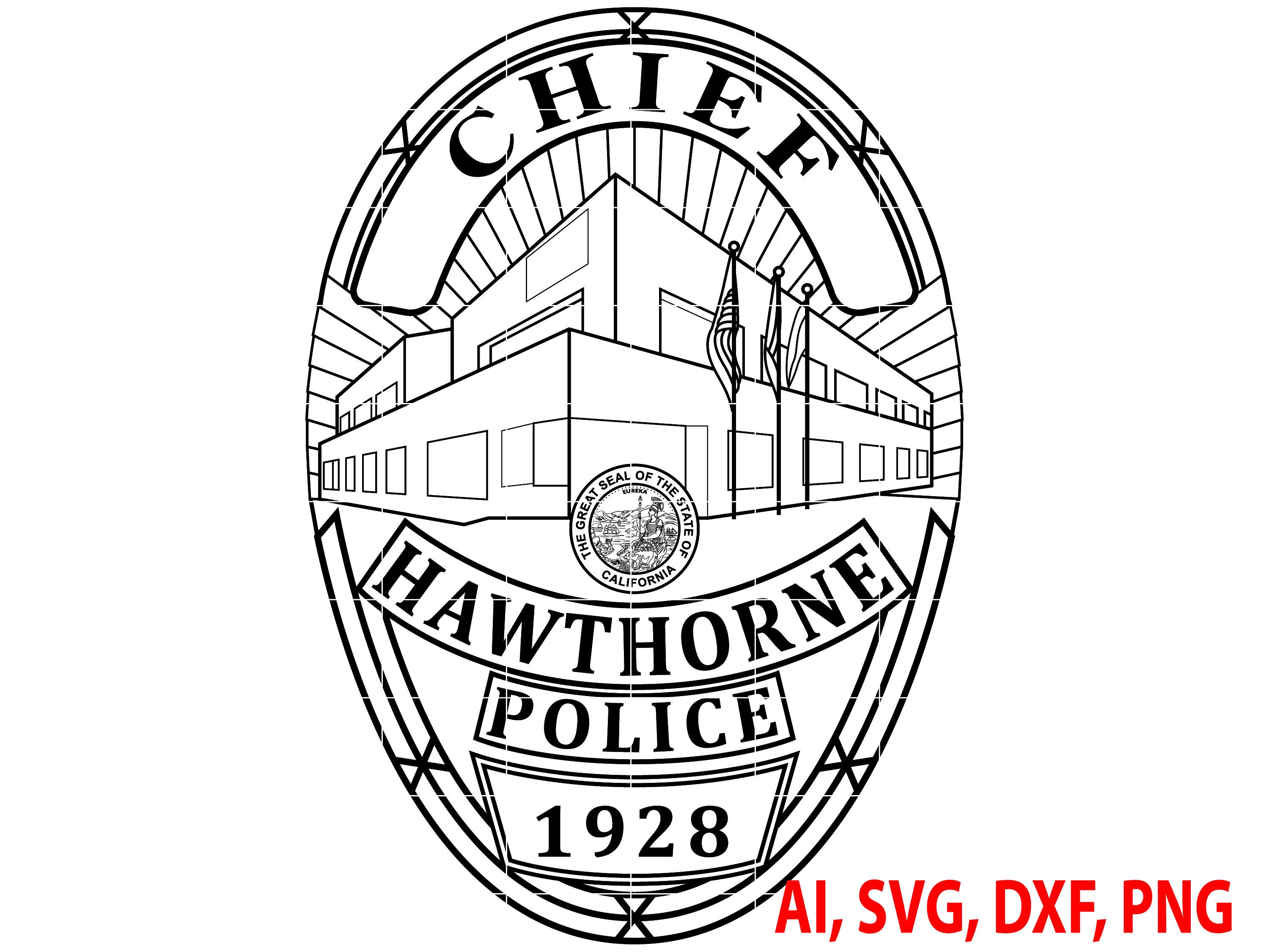 Hawthorne Police Chief Badge, Logo, Seal, Custom, Ai, Vector, SVG, DXF ...