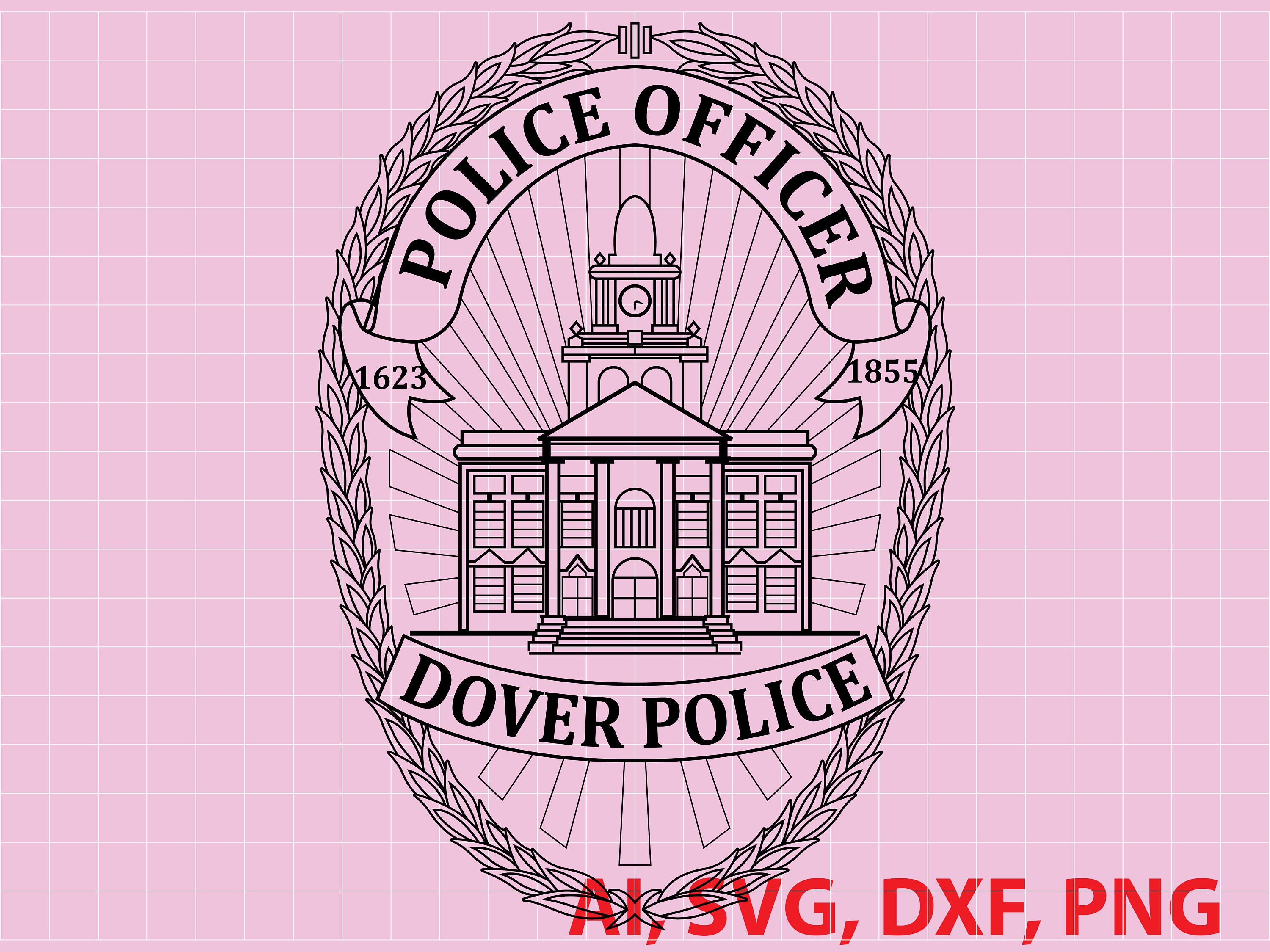 Dover Police Officer Badge, Logo, Seal, Custom, Ai, Vector, SVG, DXF ...