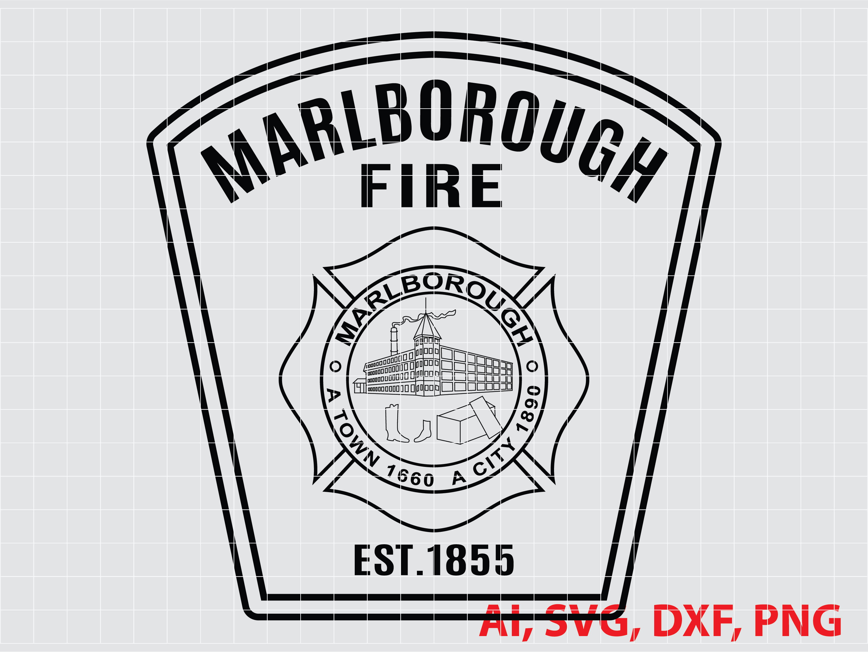 Marlborough Fire Badge, Logo, Seal, Custom, Ai, Vector, SVG, DXF, PNG ...