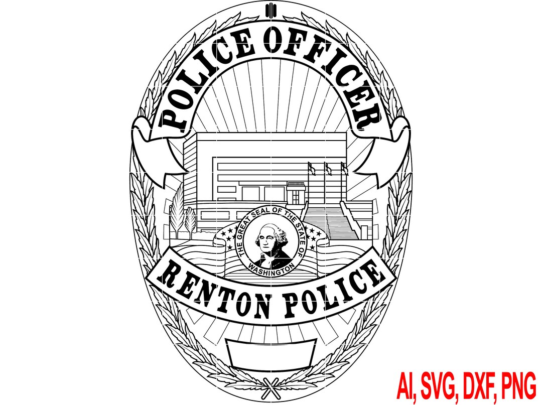 Renton Washington Police Officer Badge Vector Art, Ai,svg, DXF, PNG ...